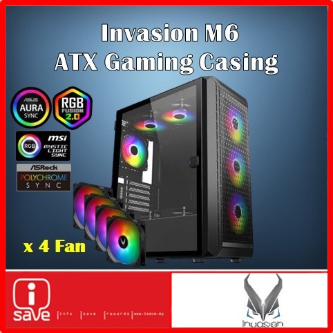 INVASION M6 M-6 ATX Mid-Tower Gaming Casing With 4 ARGB Fan | Shopee ...