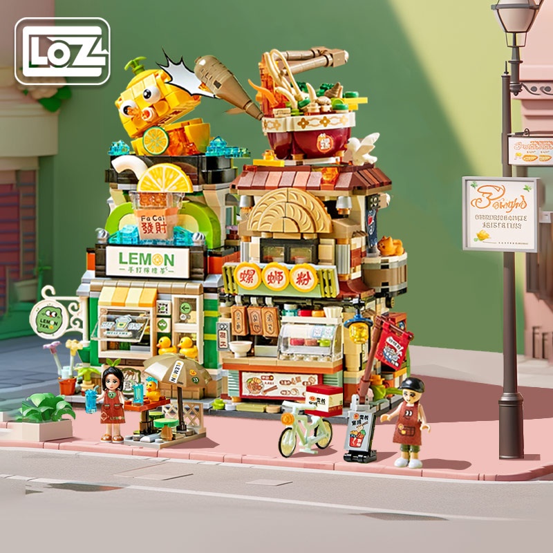 Loz/lizhi Lemon Tea Shop Snail Noodle Shop Folding Street View Small Particle Assembly Building ...