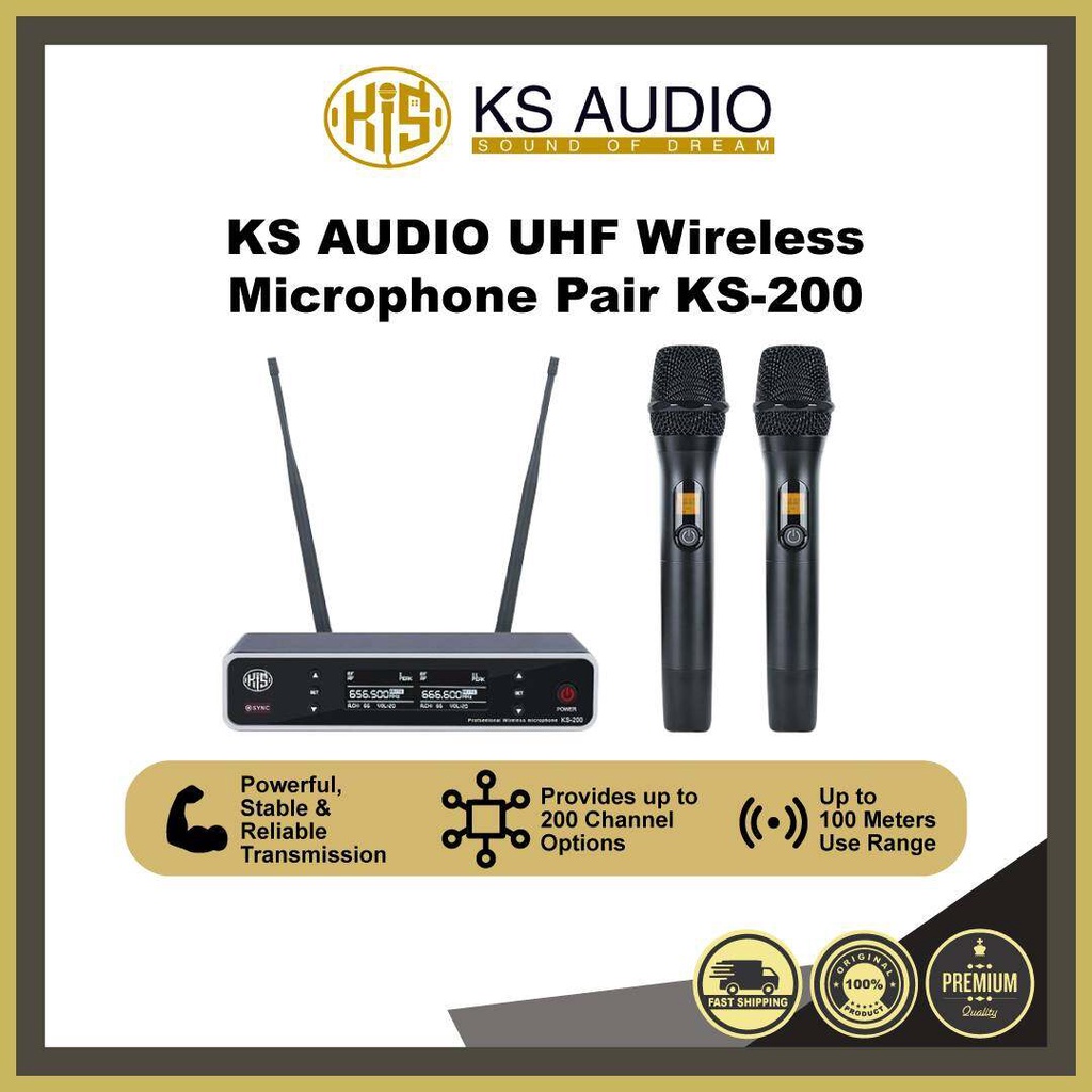 KS Audio Professional UHF Wireless Handheld Karaoke Microphone Pair KS ...