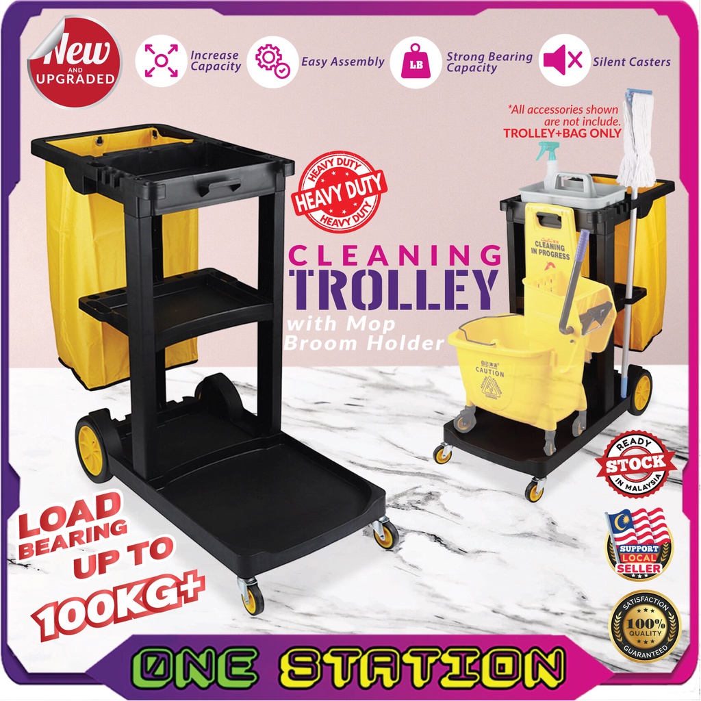 Heavy Duty Cleaning Trolley with Mop Broom Holder Multi Purpose Housekeeping Cleaner Janitor ...