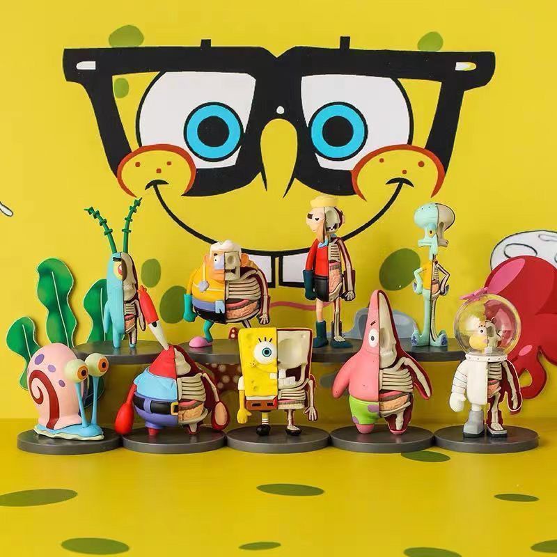 A complete set of 9 SpongeBob SquarePants half skeleton blind box ...