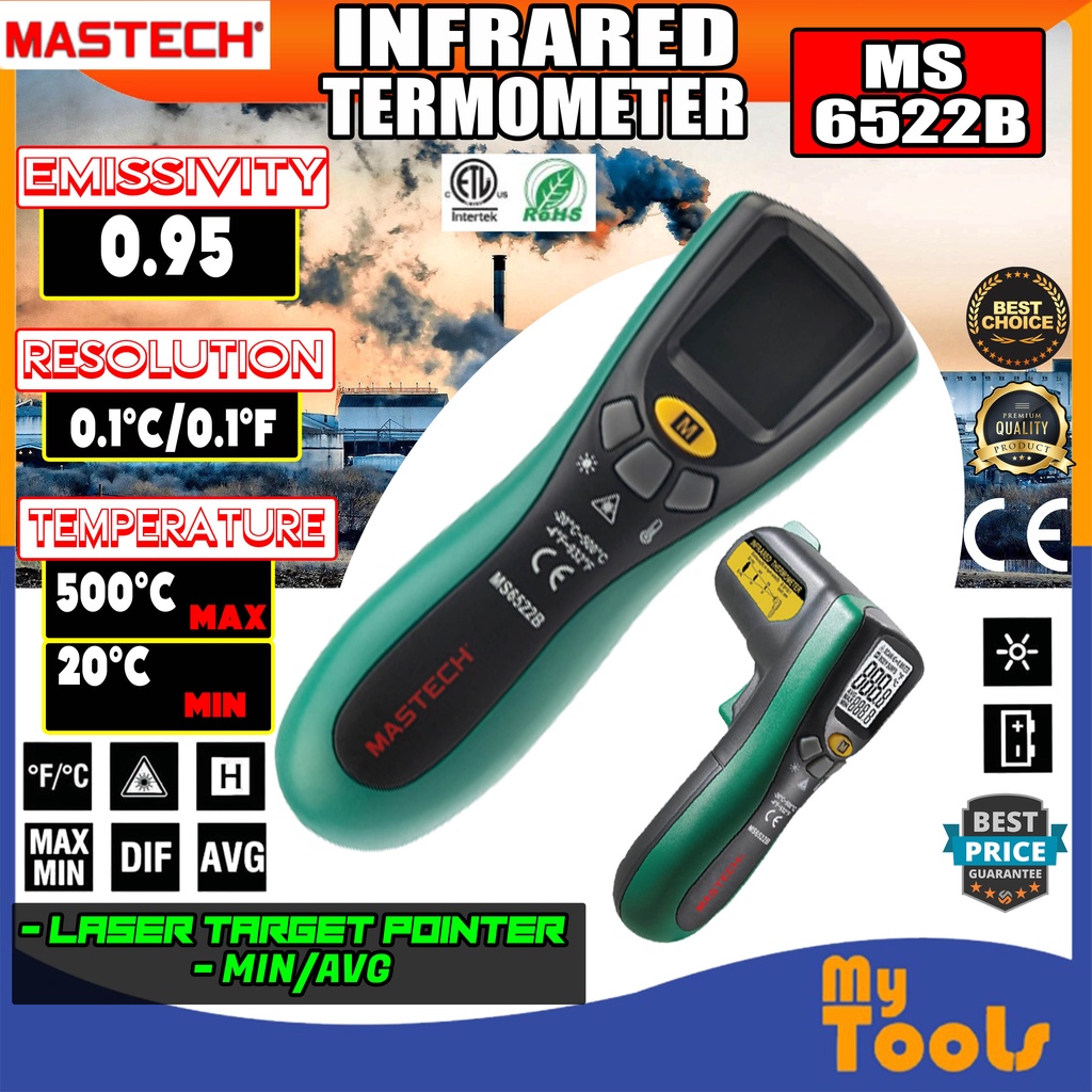 Mastech MS6522B Non-contact Digital Infrared Laser IR Thermometer (Max ...