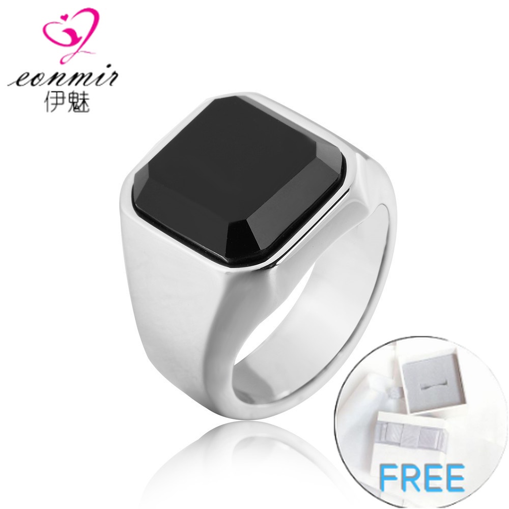 316L stainless steel rings Signet Ring Onyx Ring black ring Male Ring ...