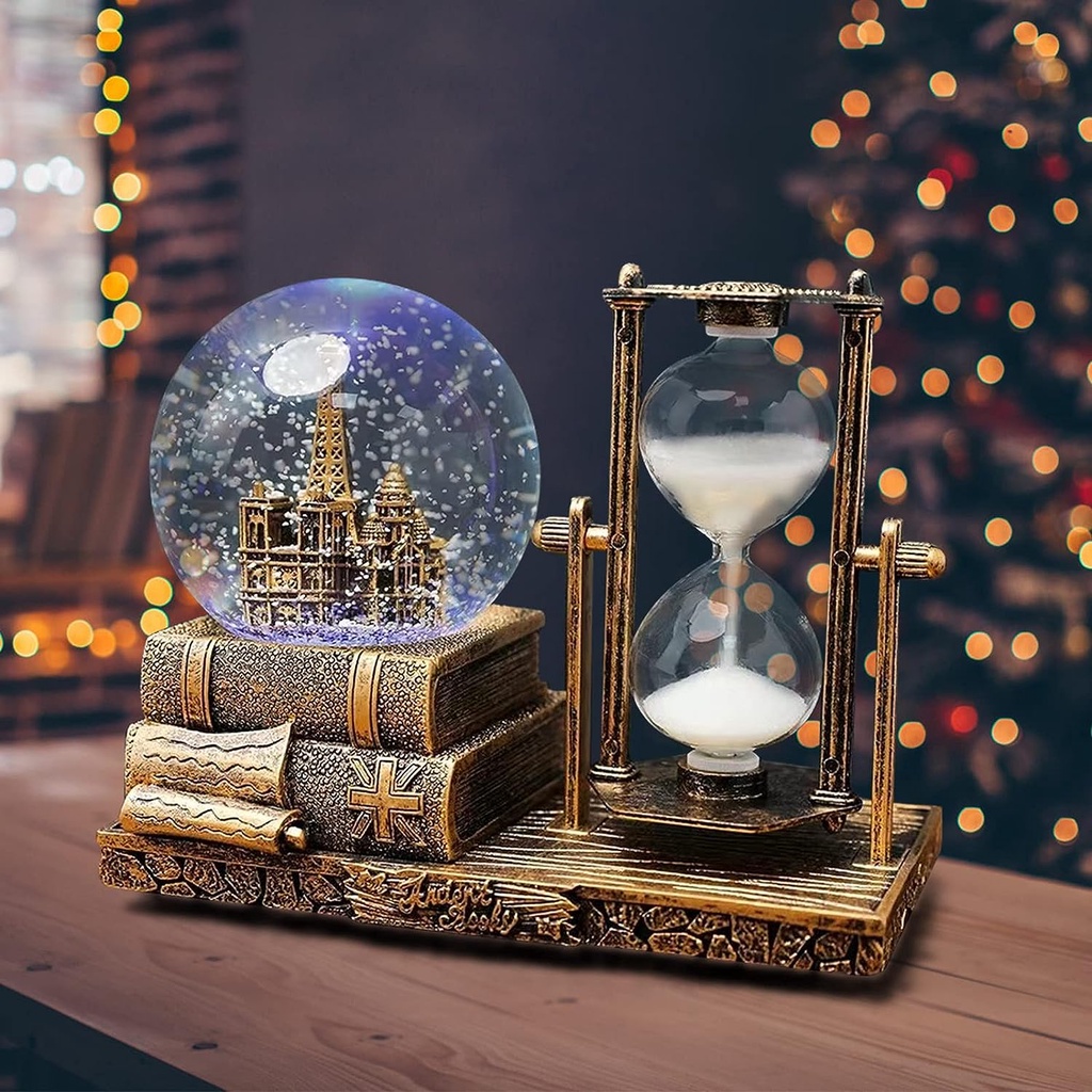 LED Crystal Ball Hourglass Decor Music Box Snow Globe 30 Second Timer ...