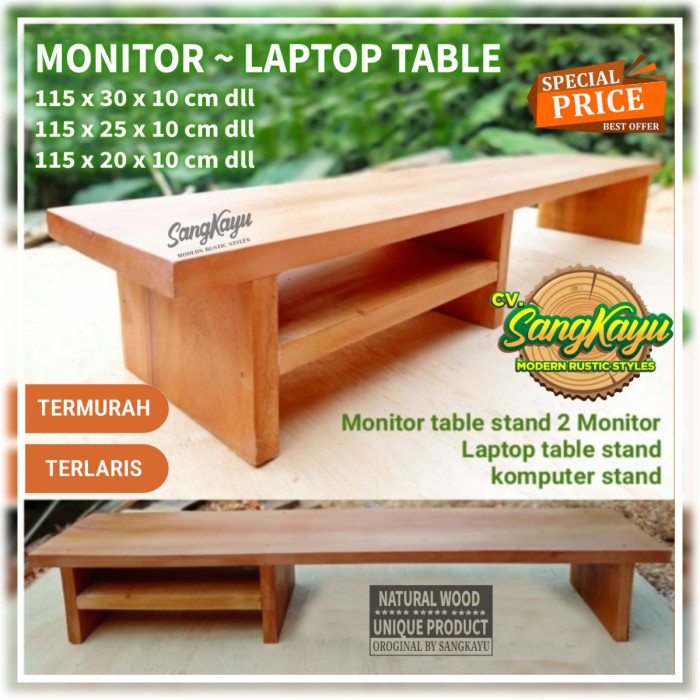 KAYU Monitor table table table stand Wooden laptop table lesehan Work ...