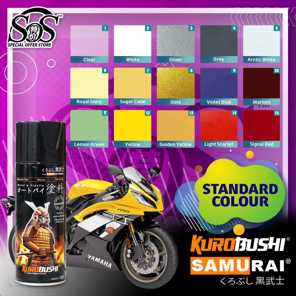 【Samurai Standard Colours】400ml 🎨Colour #1 - #38 Samurai Paint Aerosol ...