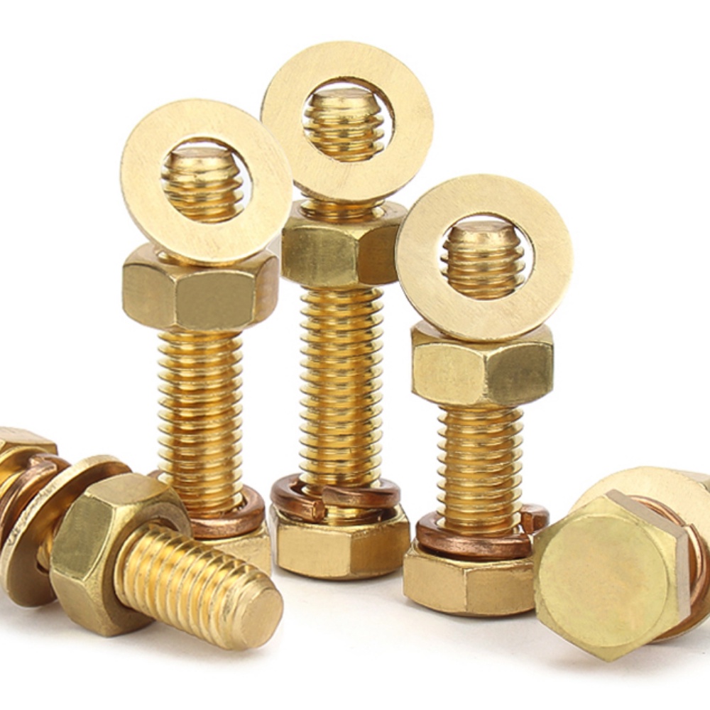 [JLY] M6/m8/m10 Brass Screw Nut Flat Washer Set Pure Brass External ...