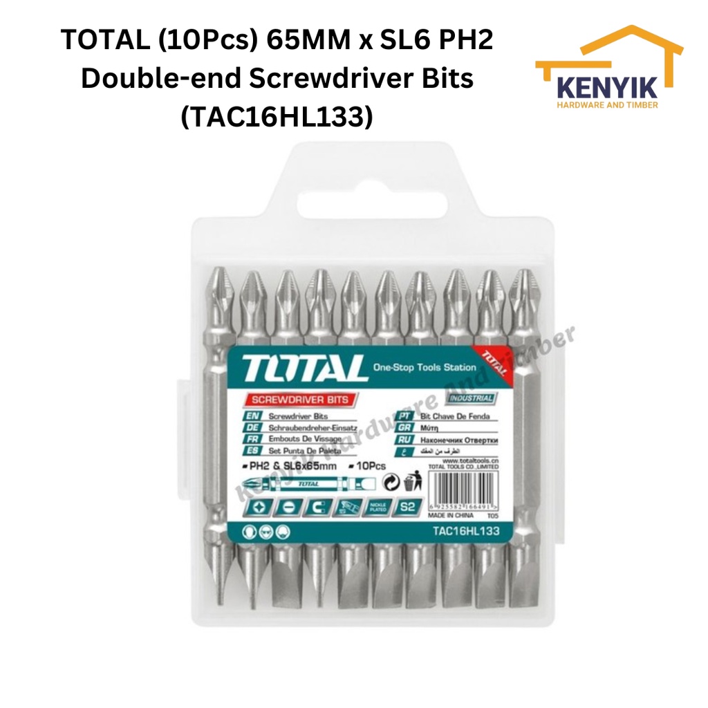 TOTAL (10Pcs) 65MM x SL6 PH2 Double-end Screwdriver Bits (TAC16HL133 ...
