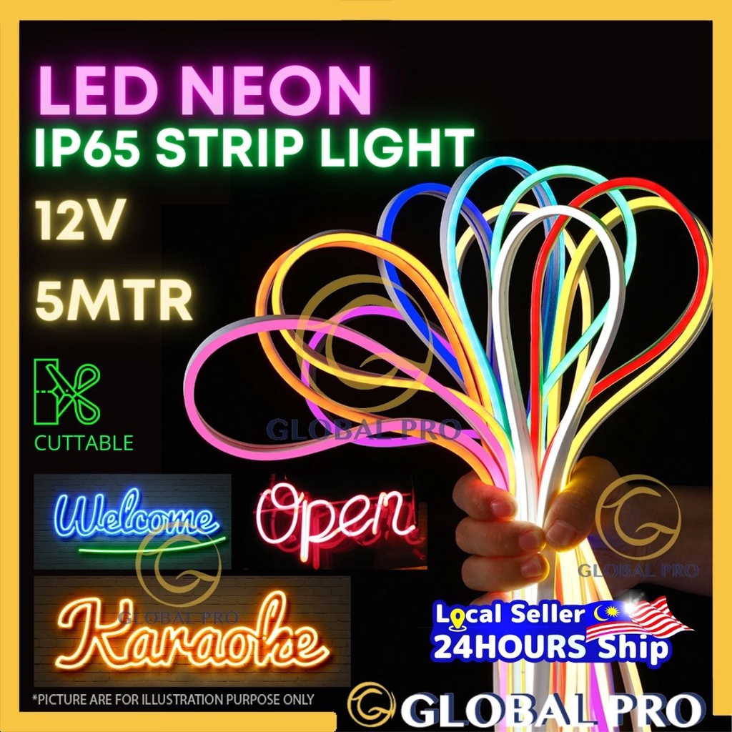 5M DC 12V Neon Led Strip Light IP65 Waterproof Narrow Neon Sign Light ...