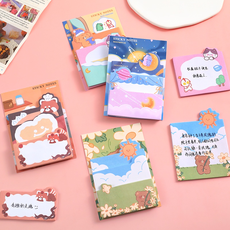90 Sheets Cartoon 3 Layers Multi Shaped Sticky Notes Girl Portable ...