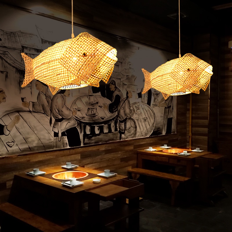 Japanese Creative Bamboo Lantern Pendant Light LED Restaurant/Tea Room ...
