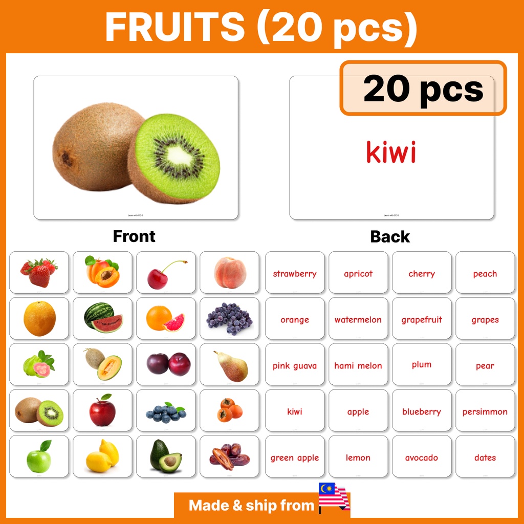 Fruits, Tropical Fruits & Vegetables Flash Cards for Kids, Baby, Big ...