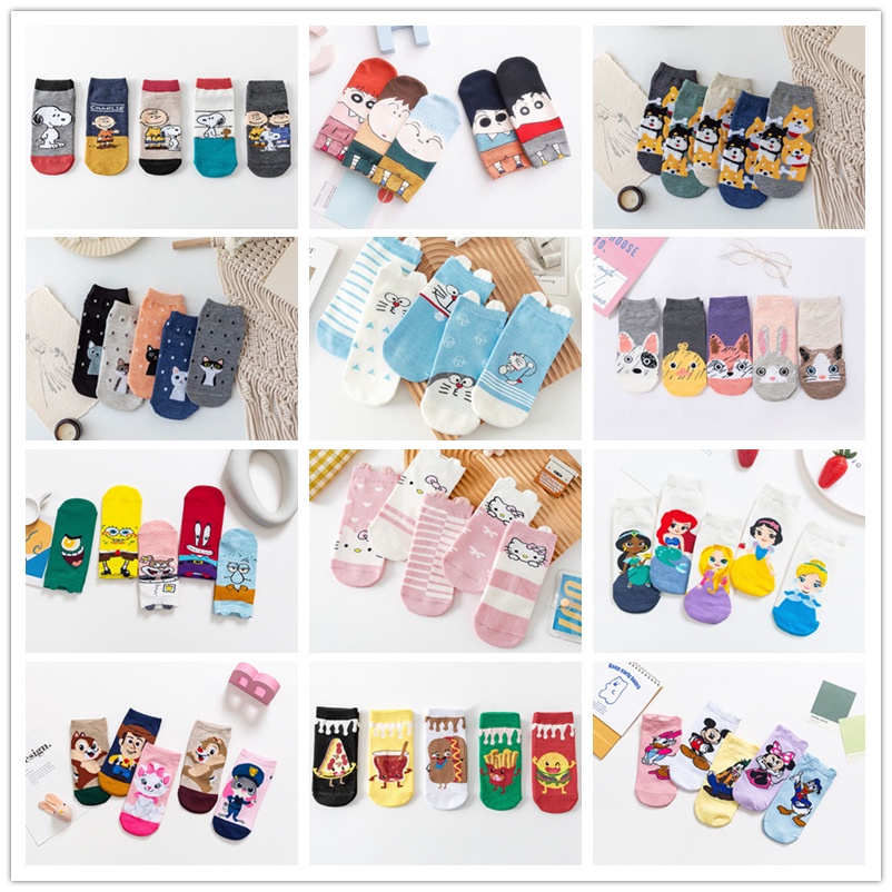 Various Cartoon Socks Crayon Shin-Chan Mickey Princess SpongeBob Snoopy ...