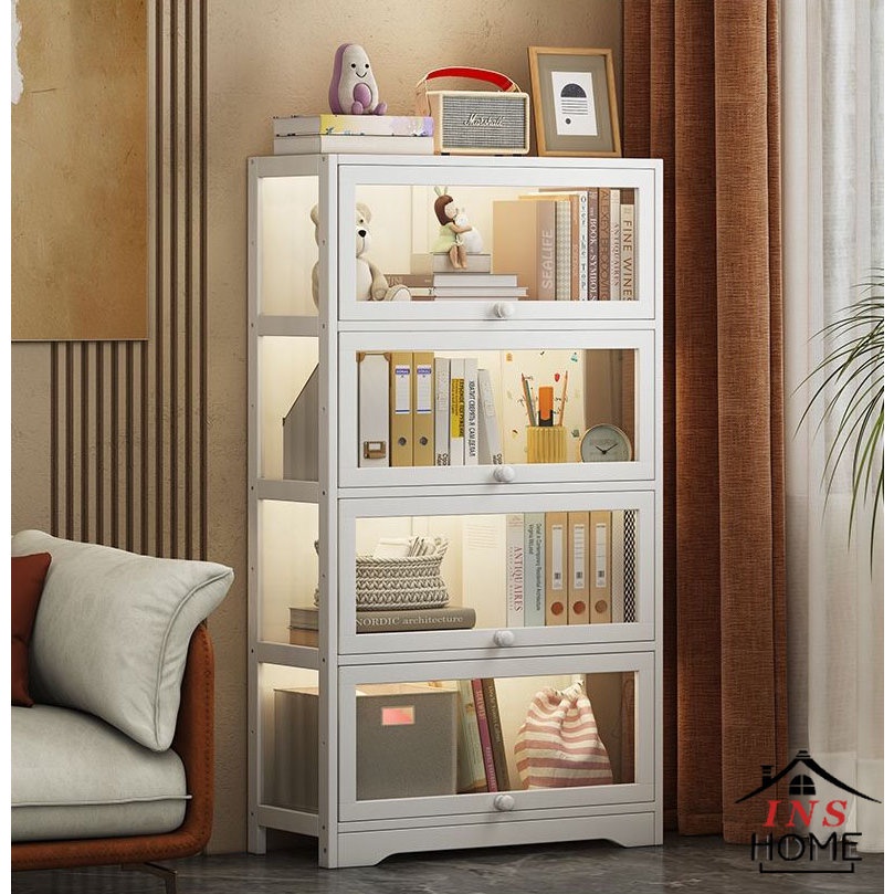 Transparent Storage Bookcase Modern Multi-Layer Glass Shelf Floor-To ...
