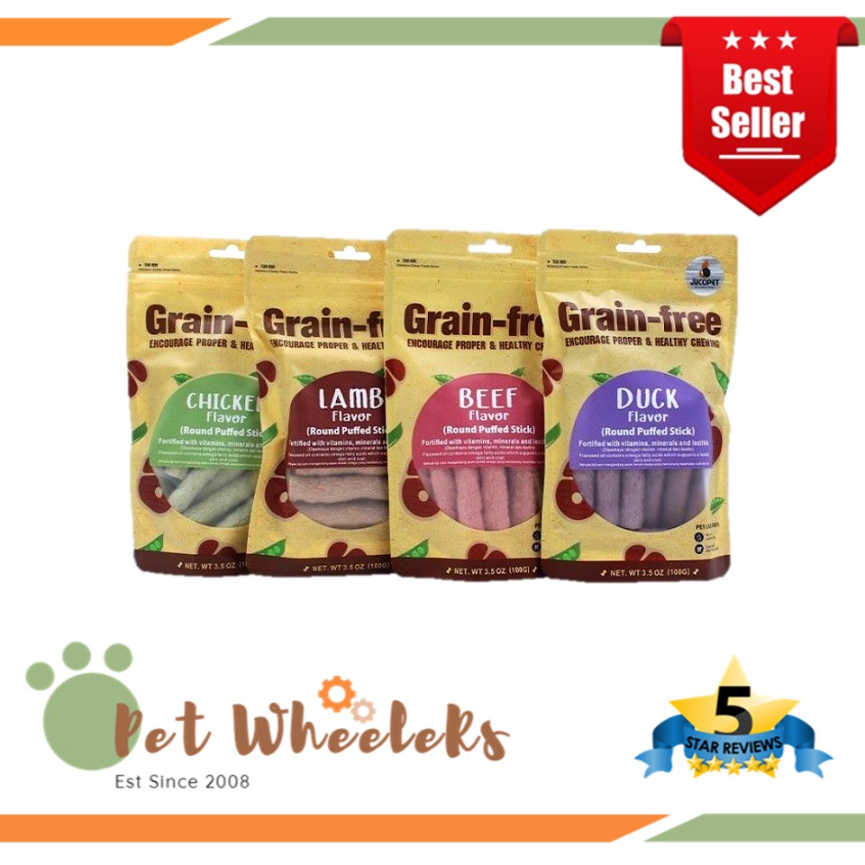 GRAIN FREE Healthy Dog Treats Snacks (100g) Stick Juccipet Round Puffed ...