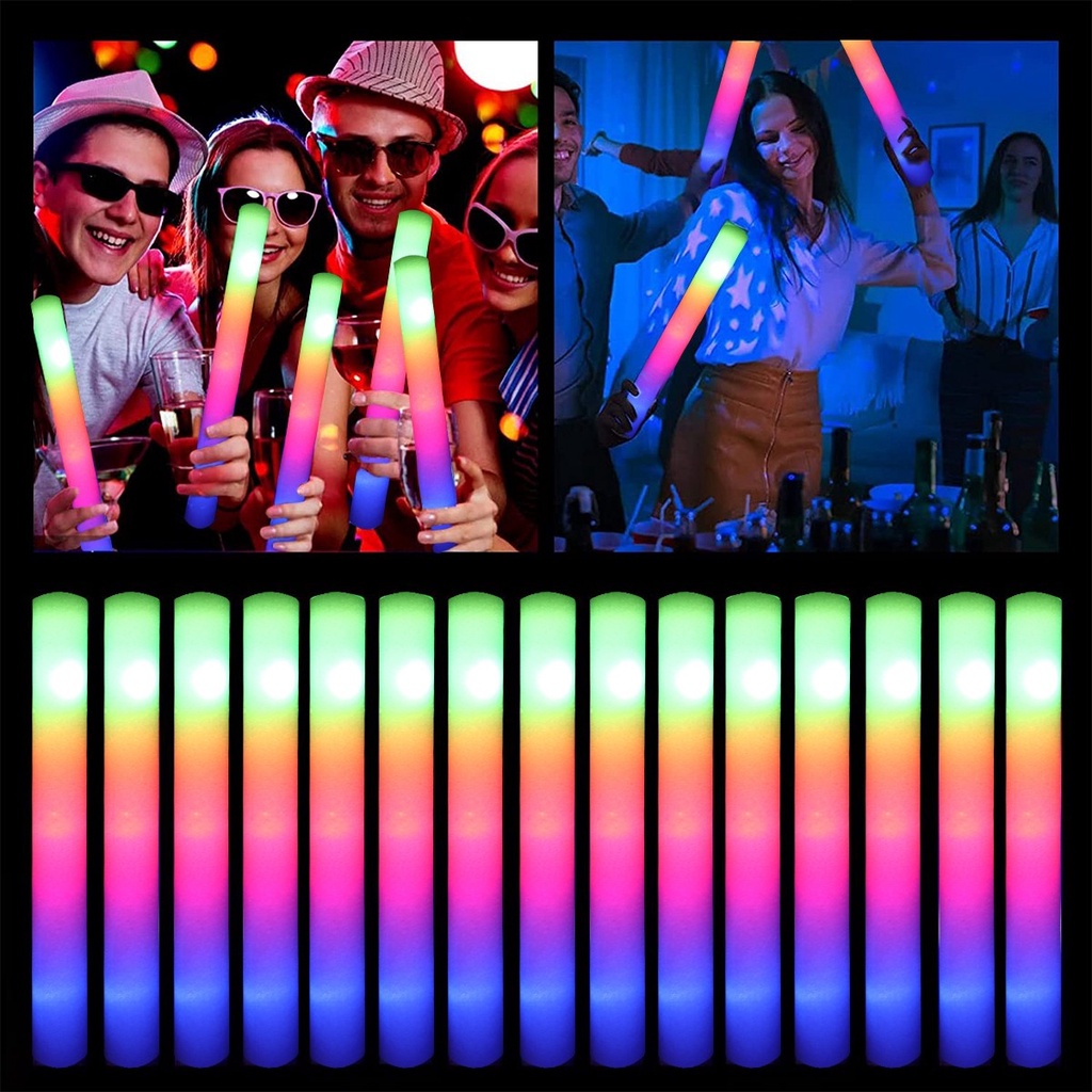10Pcs LED Glow Sticks Bulk Colorful RGB Glow Foam Stick Cheer Tube Dark ...