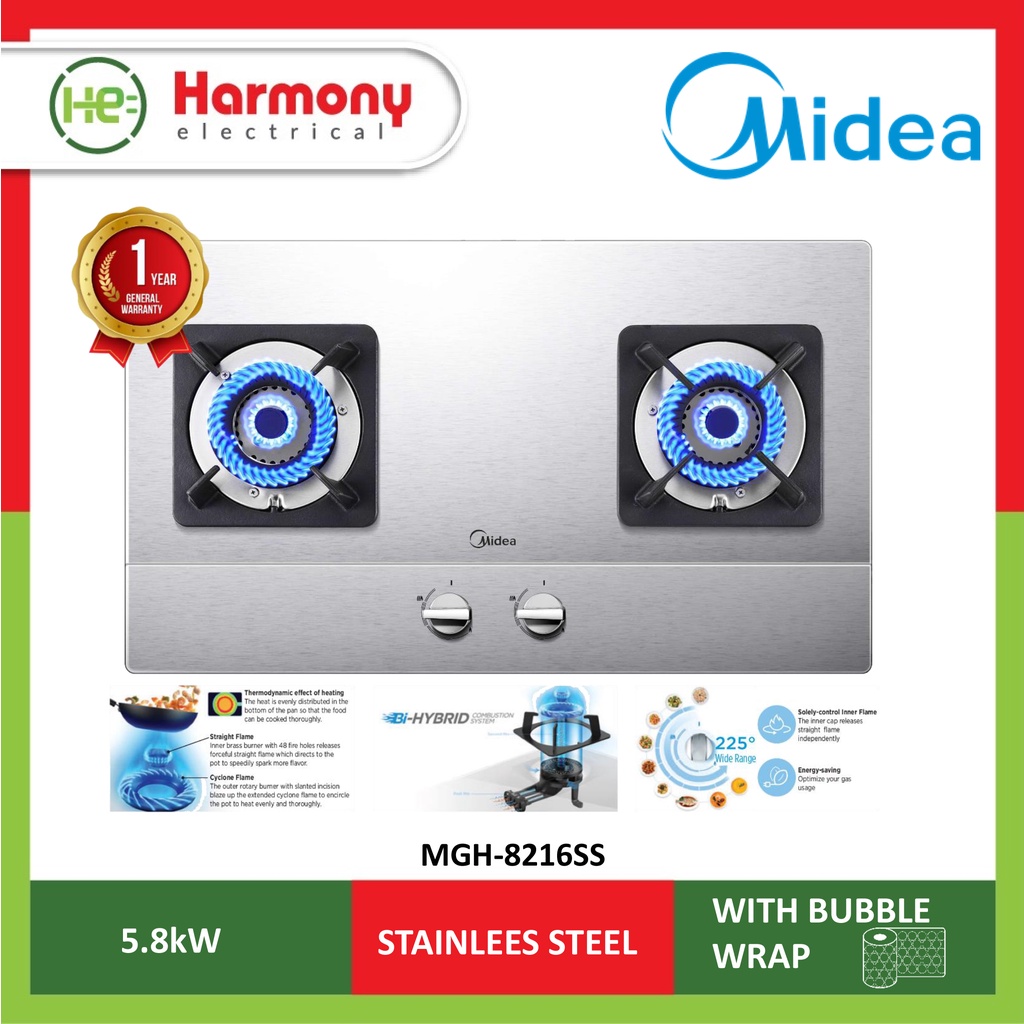 (READY STOCKS) MIDEA Stainless Steel Gas Cooker 2 Burners MGH-8216SS 5 ...