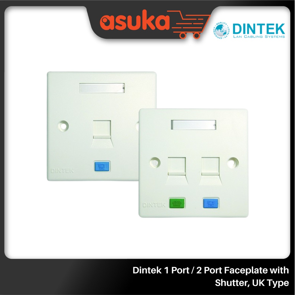 Dintek 1 Port / 2 Port Faceplate with Shutter, UK Type ( For Cat.5e ...