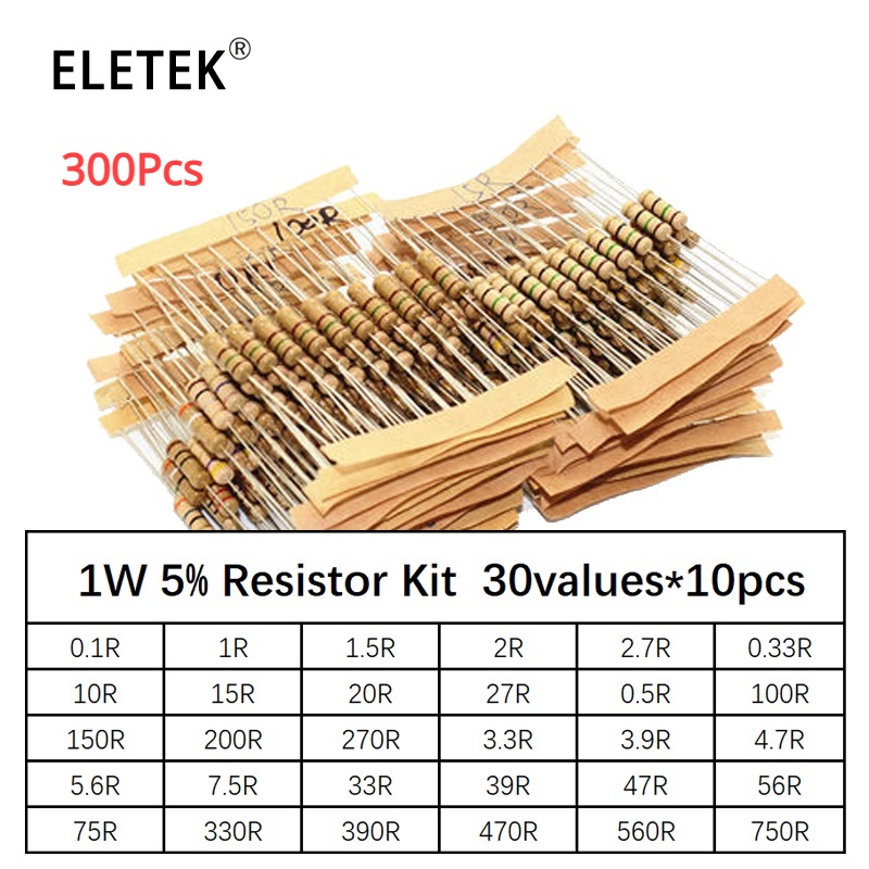 300pcs Resistor Kit 1W 5% 30values X 10pcs Carbon Film Resistance 1K ...