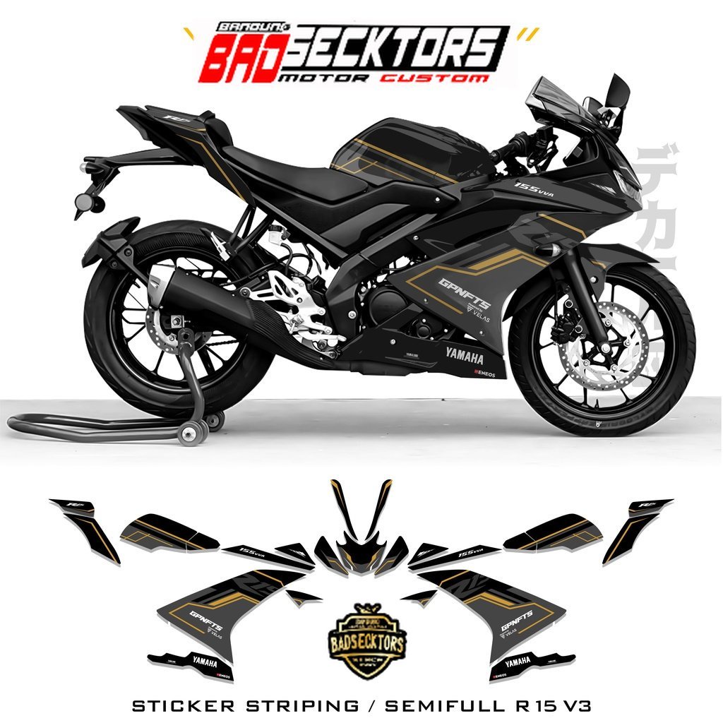 HITAM Striping R15 V3 SEMIFULL/R15 V4 MOTIF 18 SIMPLE Basic Black ...