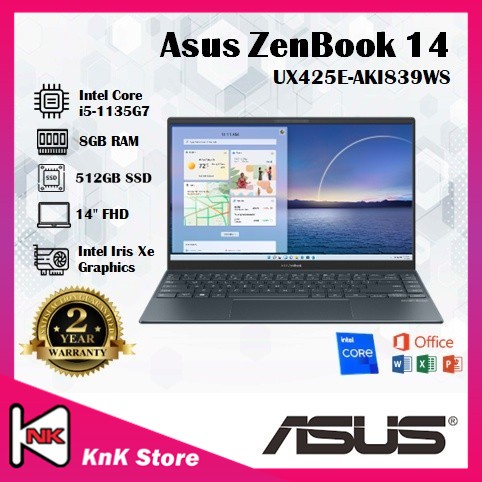 ASUS ZenBook 14 UX425E-AKI839WS 14'' FHD Laptop Pine Grey ( i5-1135G7 ...