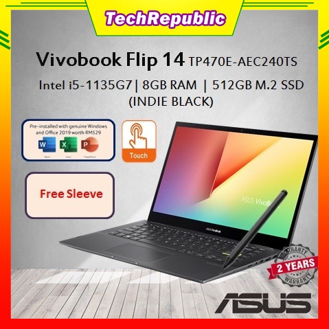 Asus Vivobook Flip 14 TP470E-AEC240TS 14" FHD Touch Laptop INDIE BLACK ...