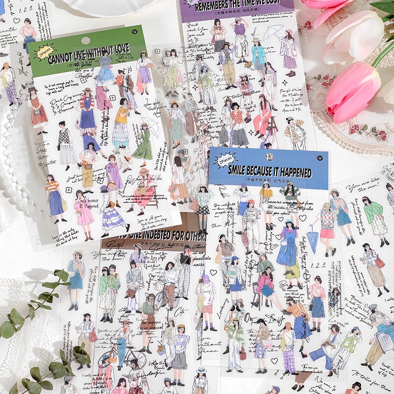 ENWEI 2 Sheets Keep Walking Series Cartoon Girl Journal Stickers ...