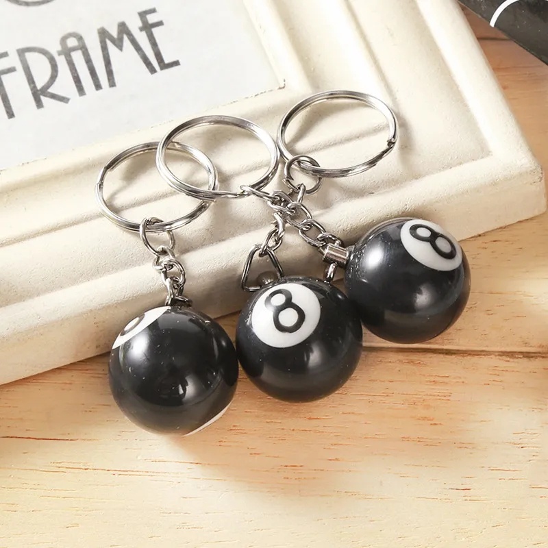 Fashion Creative Billiard Pool Keychain Table Ball Key Ring Lucky Black ...