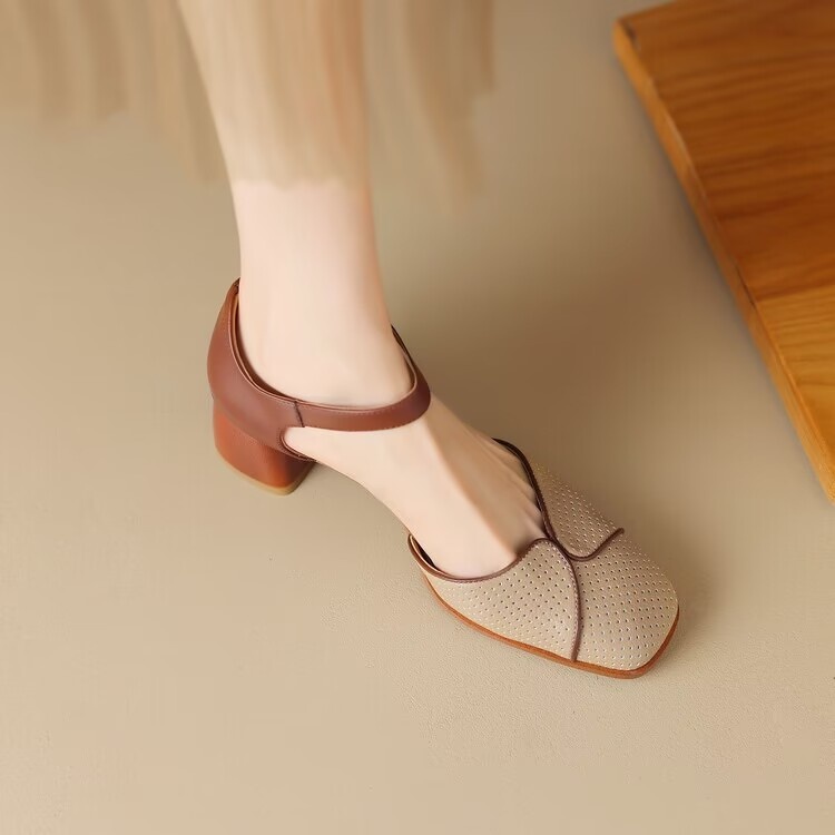 Round Toe High Heels Hollow Thick Heel Women's Shoes | Shopee Malaysia