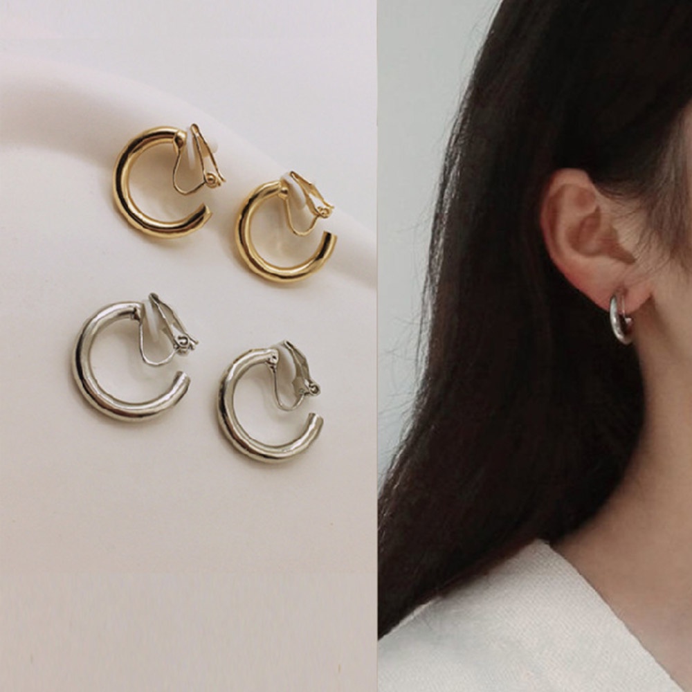 Fake Piecing Gold Color Geometric Round Circle Clip Earrings Non ...