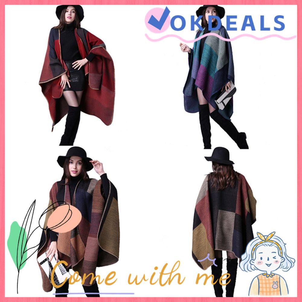 OKDEALS Soft Patchwork Plaid New Poncho Wrap Shawl Cashmere Scarf Women ...