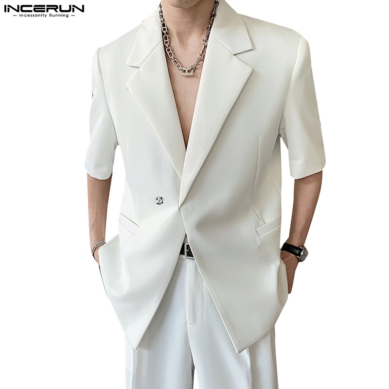 INCERUN Men Korean Silhouette Shoulder Pad Solid Color Short Sleeve ...