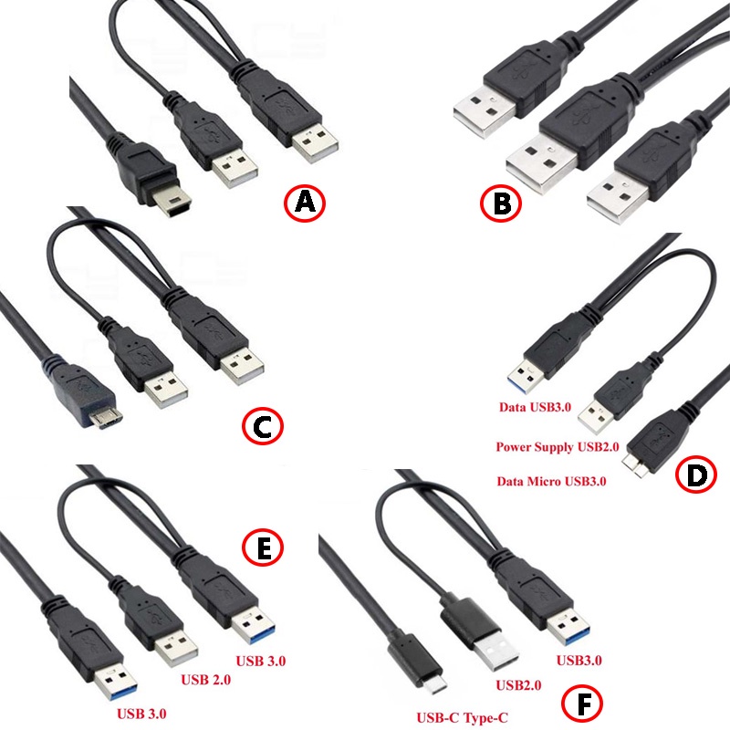 USB 2.0 Double A Type 2A Male to Micro usb Mini Type-c Male USB3.0 to ...