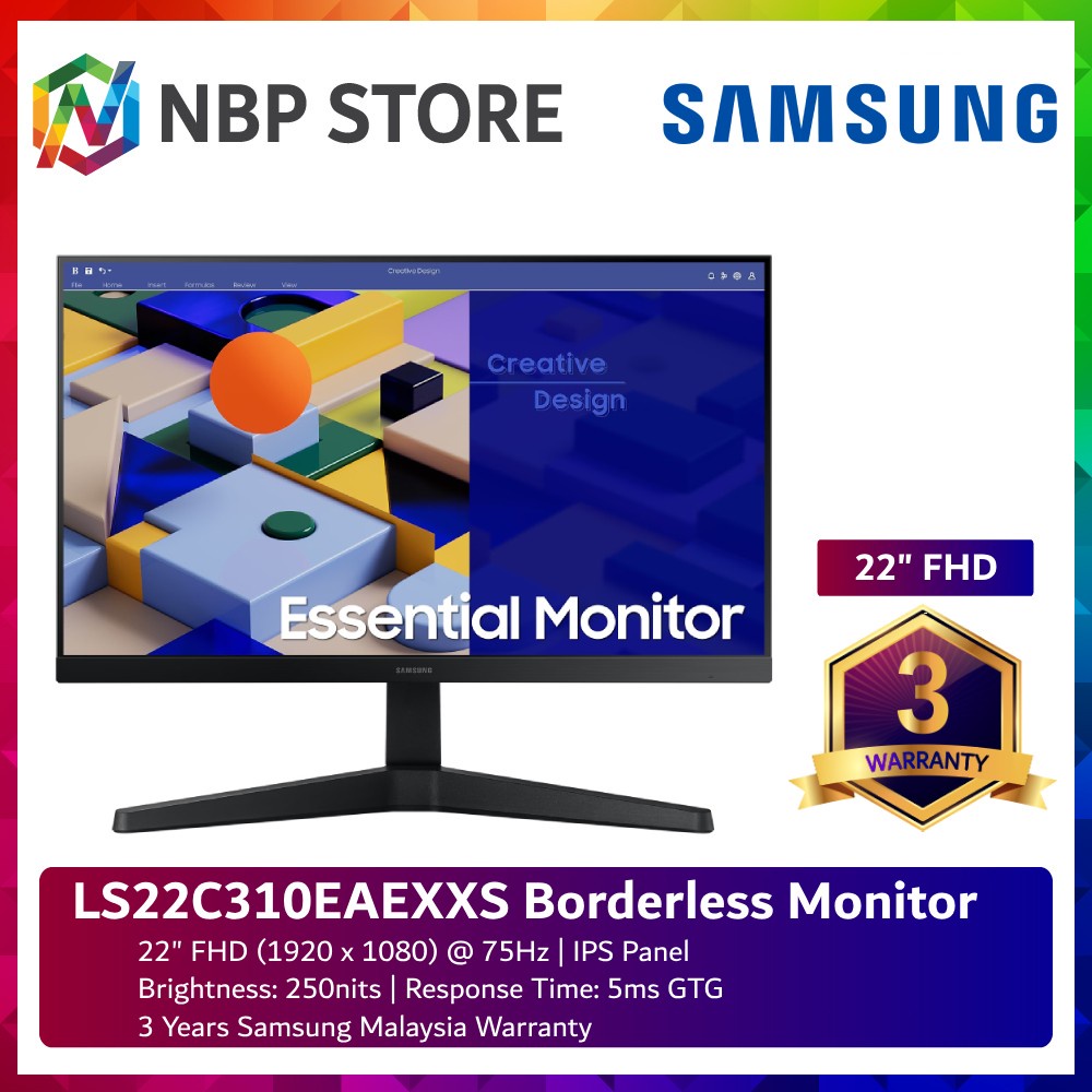 Samsung LS22C310EAEXXS 22" FHD IPS 75Hz FreeSync Borderless Monitor ...
