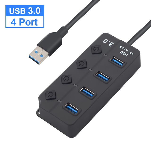 USB Hub 3.0 High Speed 4 Port USB 2.0 Hub Splitter On/Off Switch Multi ...