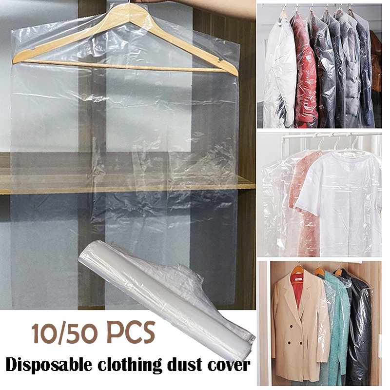 10/50 PCS Transparent Clothing Dustproof Cover Hanging Clothes Suit ...