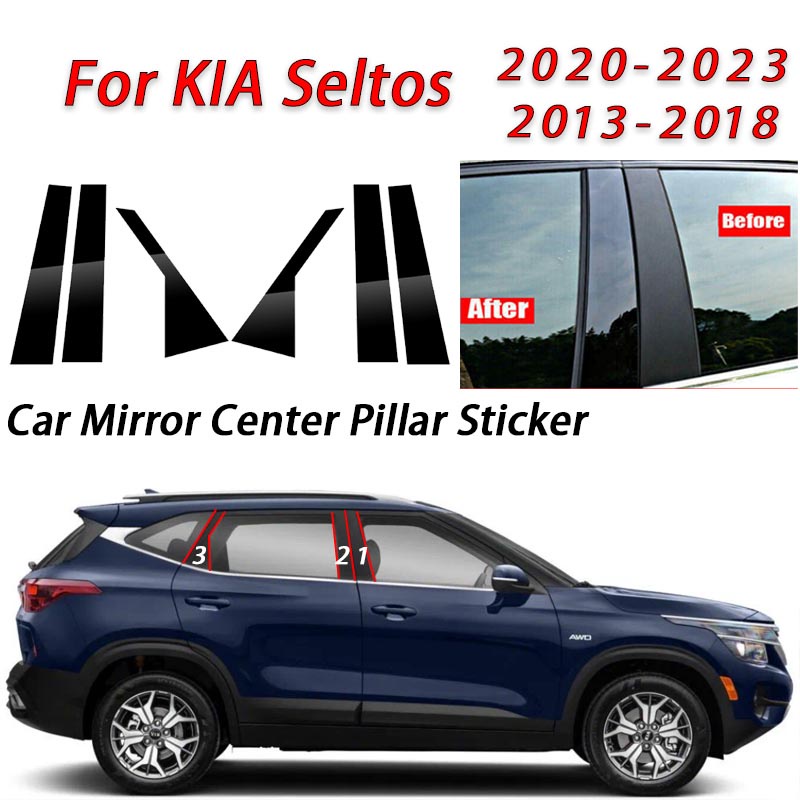 6PCS Window Trim Cover B C Center Column Sticker Fit For KIA Seltos ...