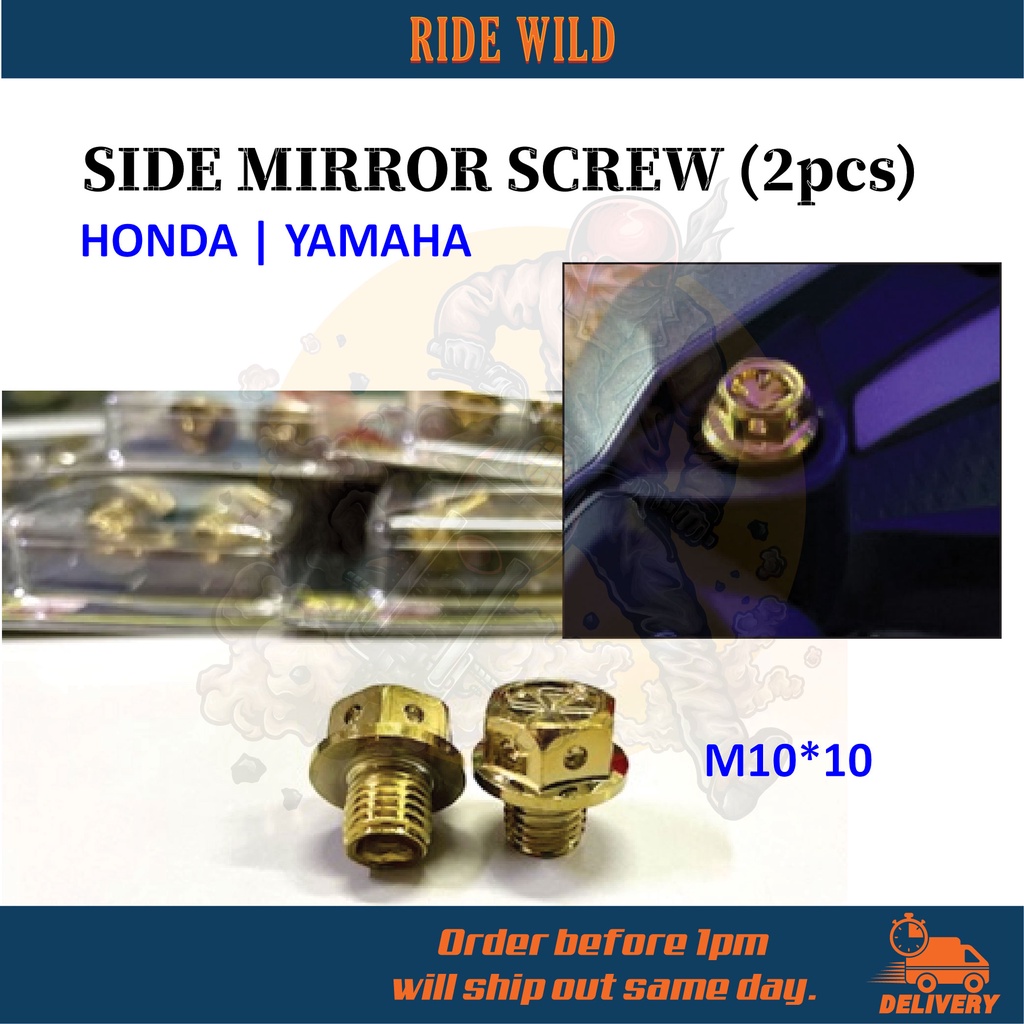 RIDE WILD THAILAND SIDE MIRROR SCREW SKRU CERMIN GOLD YAMAHA HONDA SYM ...