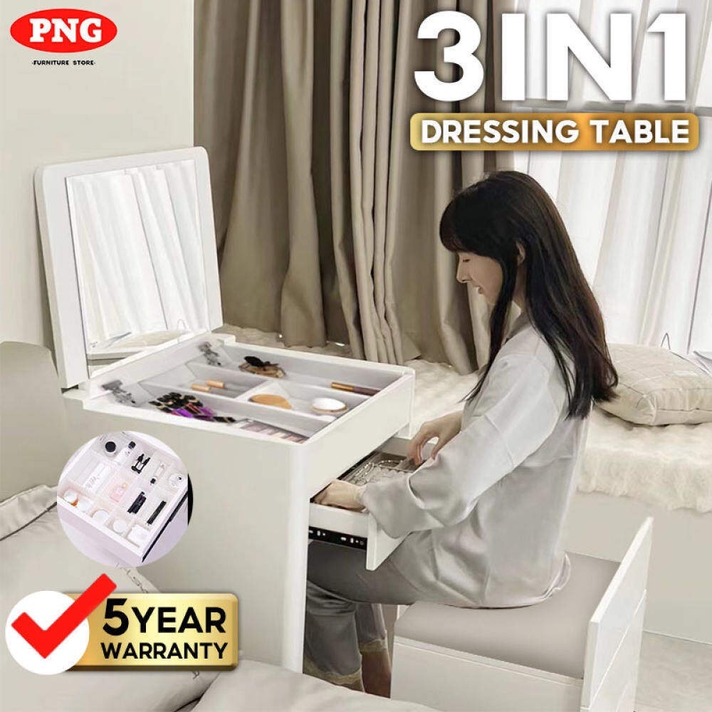 dressing table with mirror with drawer wood with storage stool Table ...