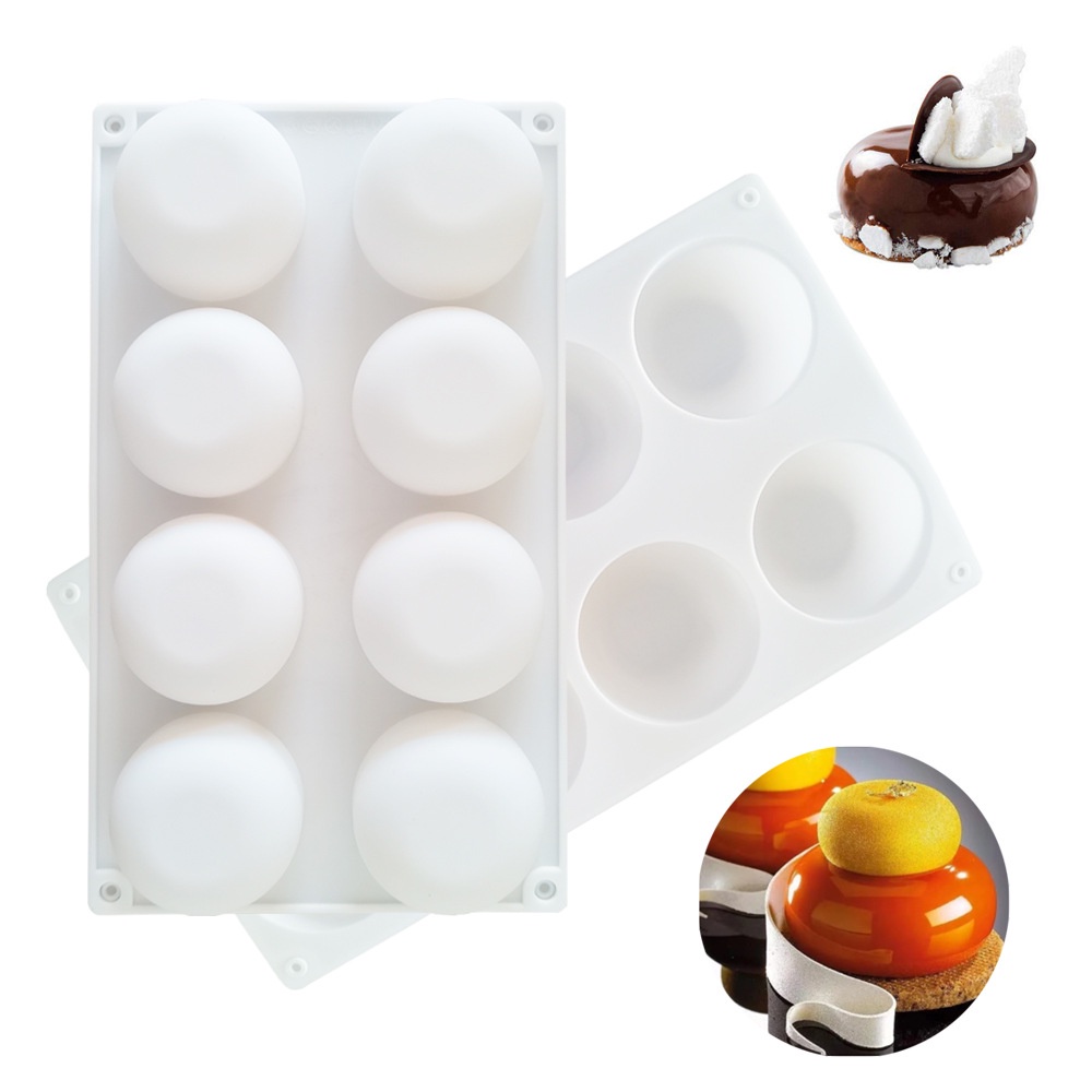 8-Cavity Flat round Silicone Mold French Mousse Cake Mold Ice Cream ...
