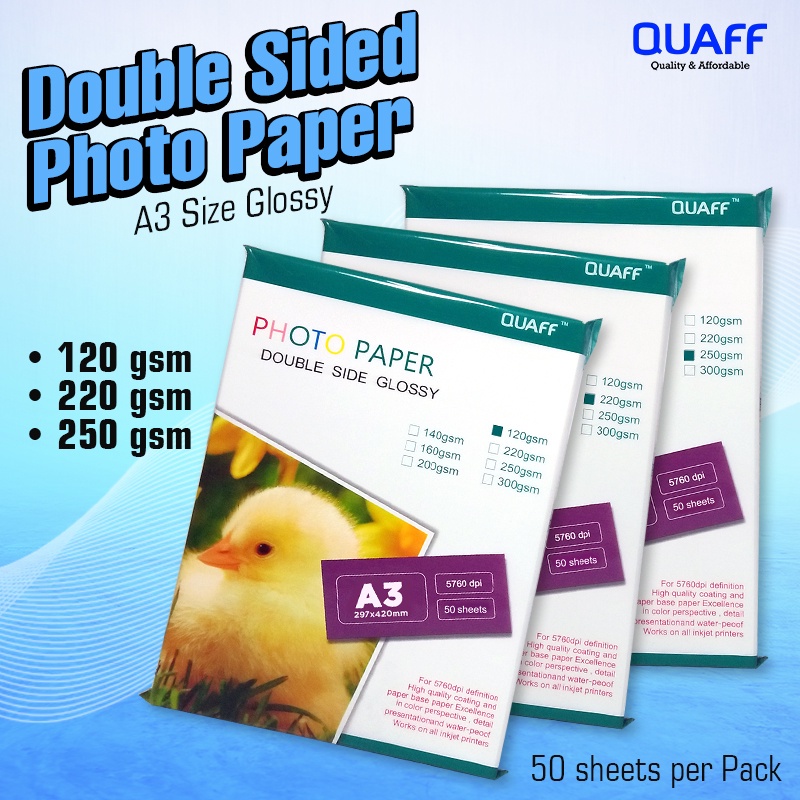Quaff A3 Size Double Sided Glossy Photo Paper 120gsm 220gsm 250gsm 50 ...