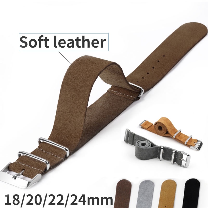 Soft Nato Leather Watch Strap 18mm 20mm 22mm 24mm Zulu Suede Genuine ...