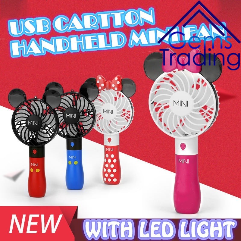 CARTOON Portable Rechageable Mini Handheld Fan With LED Hand Fan Kipas ...