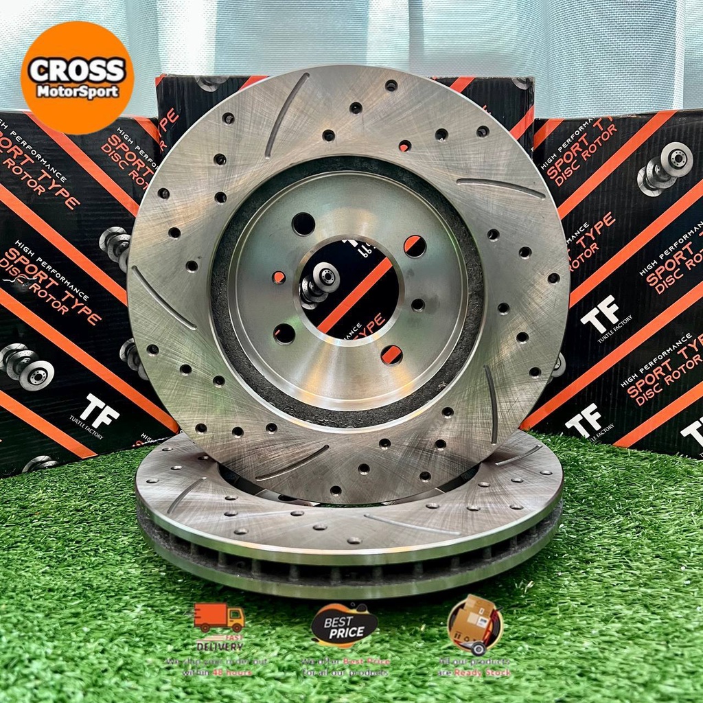 ORIGINAL TF SLOTTED & DRILLED DISC ROTOR PROTON WIRA 1.6 1.8 / PUTRA 1. ...