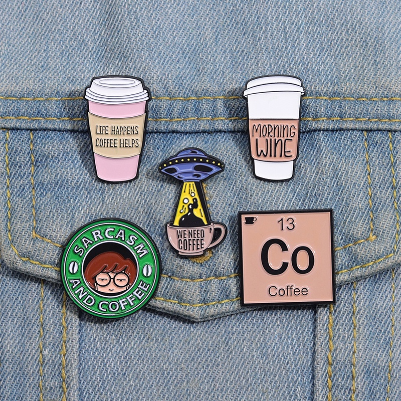 Coffee Enamel Pins Funny Creative Barista Brooch Text Coffee Cup Pin ...