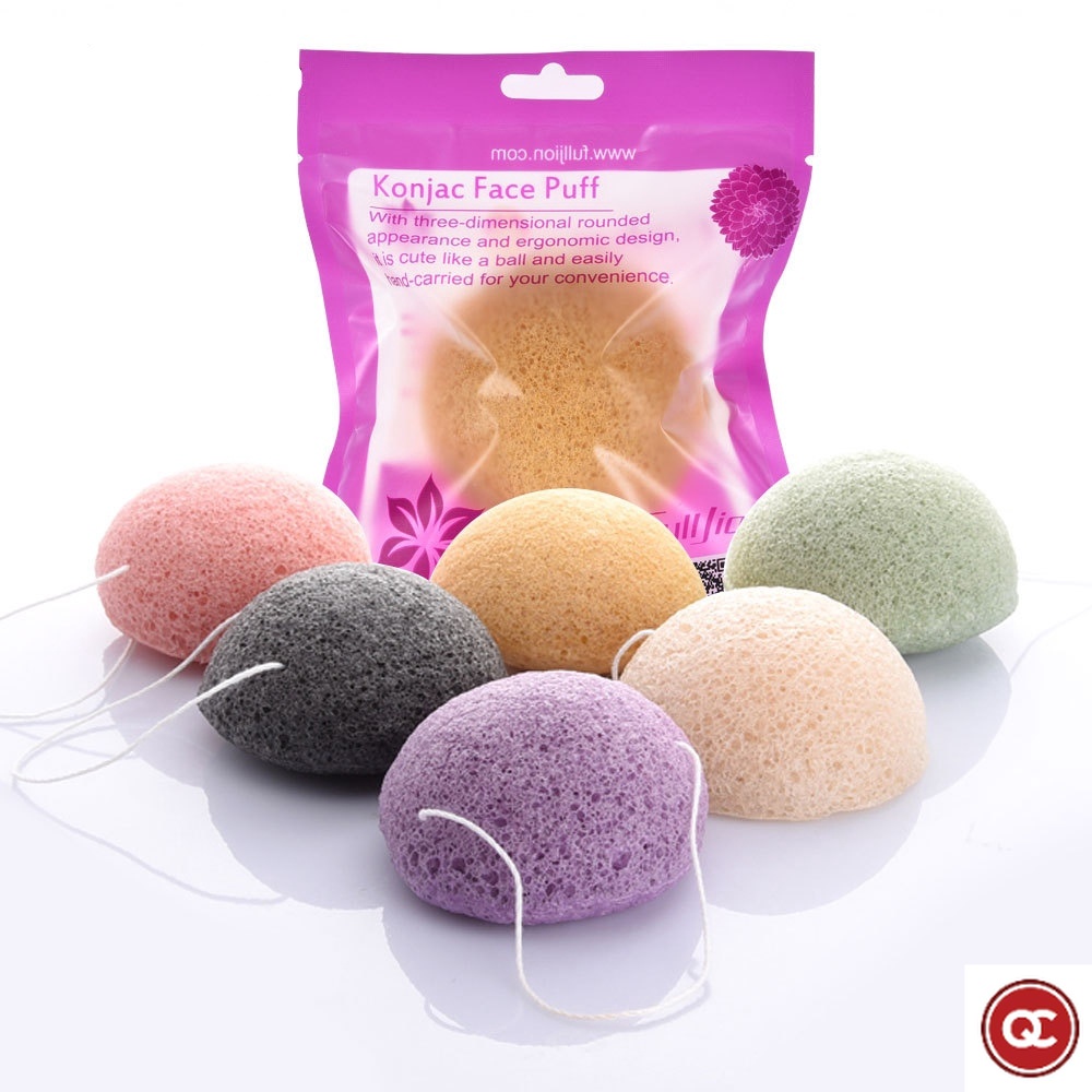 QC 1pcs Natural Konjac Facial Washing Puff,Charcoal Cleanser Sponge ...