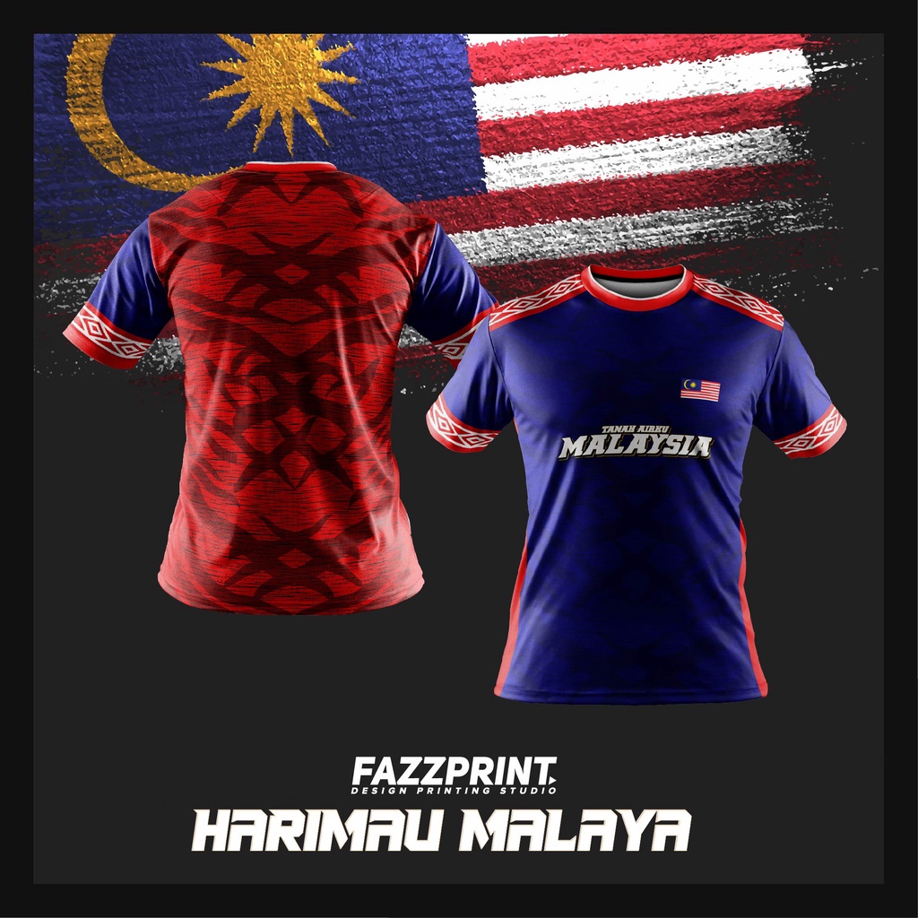FAZZ HM04 - BAJU HARIMAU MALAYA BLUE RED JERSEY TEAM MALAYSIA HARI ...