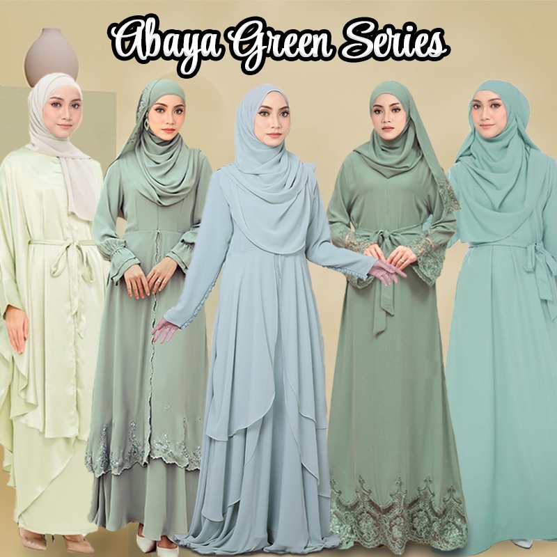 Abaya Green Tea Dress Jubah Abaya Lace Baju Raya 2023 Jubah Belted ...
