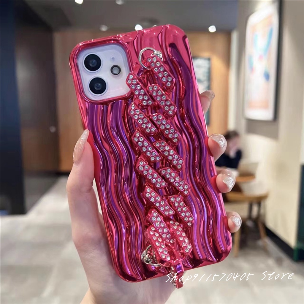 Luxury Water Ripple Electroplated Rhombus Wave Case with Glitter ...