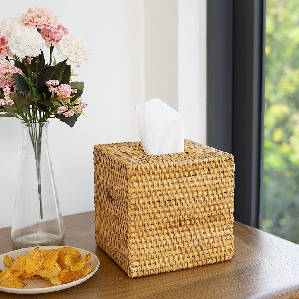 Hand Woven Square Rattan Tissue Box Cover Home Office Dining Room ...